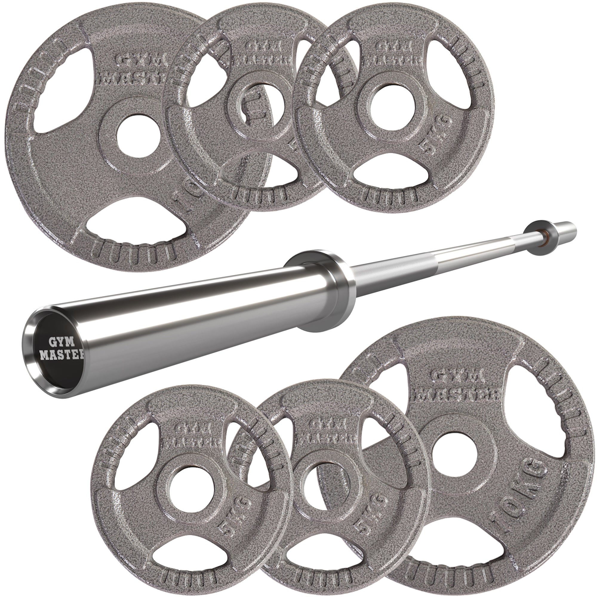 Olympic 5ft Barbell and 40kg Tri Grip Cast Iron Weight Set – Gym Master ...